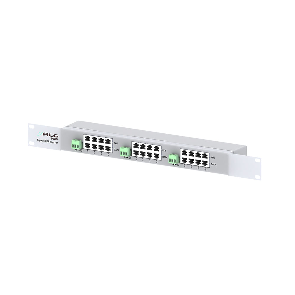 Inyector PoE ALGcom gigabit de 12 puertos 1U x 19"