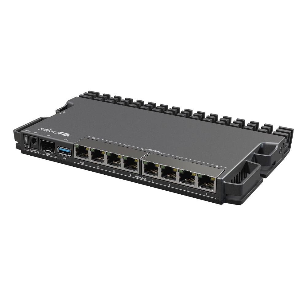 Router MikroTik RB5009UPr+S+IN con 8 puertos gigabit PoE+ y 1 puerto SFP+